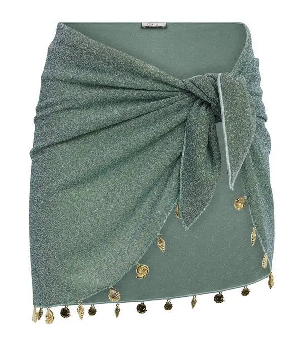 Oseree Metallic Embellished Lumière Mini Pareo Skirt - Green