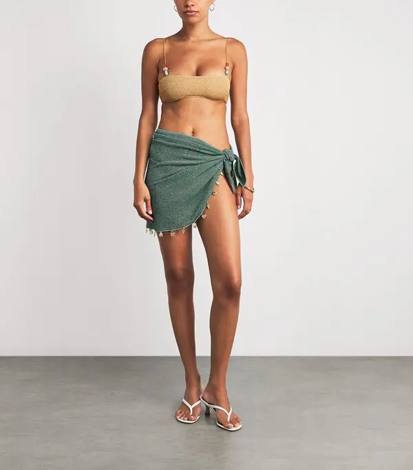 Oseree Metallic Embellished Lumière Mini Pareo Skirt - Green