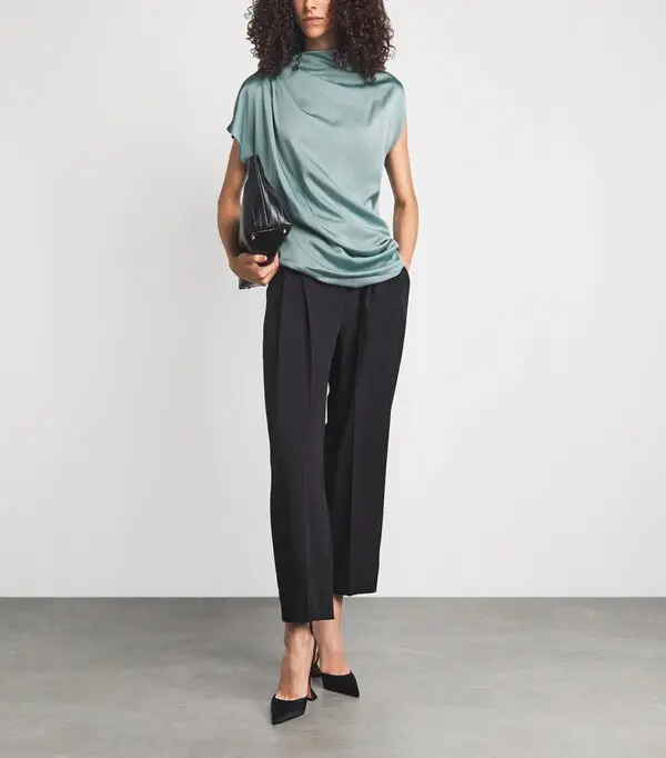 Fabiana Filippi Sleeveless Asymmetric Ruched Satin Blouse With Embellishment