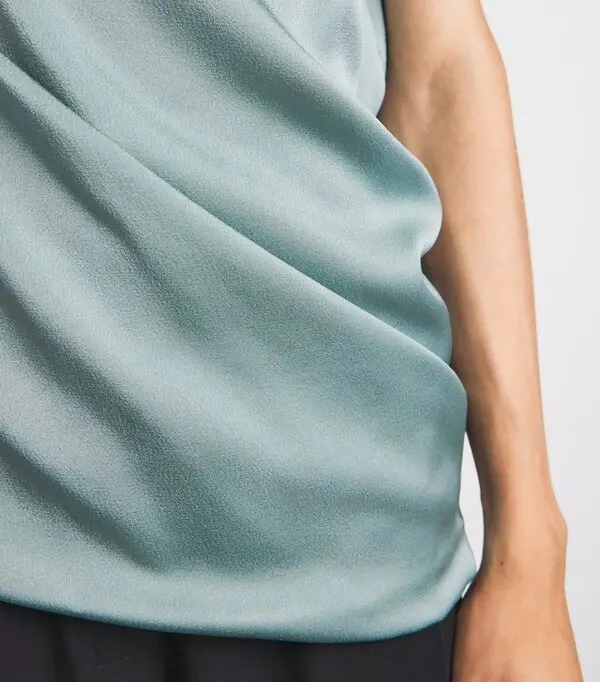 Fabiana Filippi Sleeveless Asymmetric Ruched Satin Blouse With Embellishment