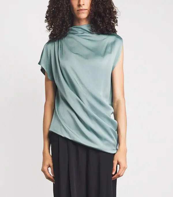 Fabiana Filippi Sleeveless Asymmetric Ruched Satin Blouse With Embellishment