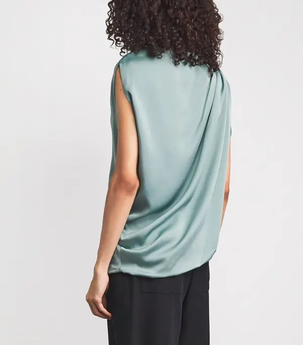 Fabiana Filippi Sleeveless Asymmetric Ruched Satin Blouse With Embellishment