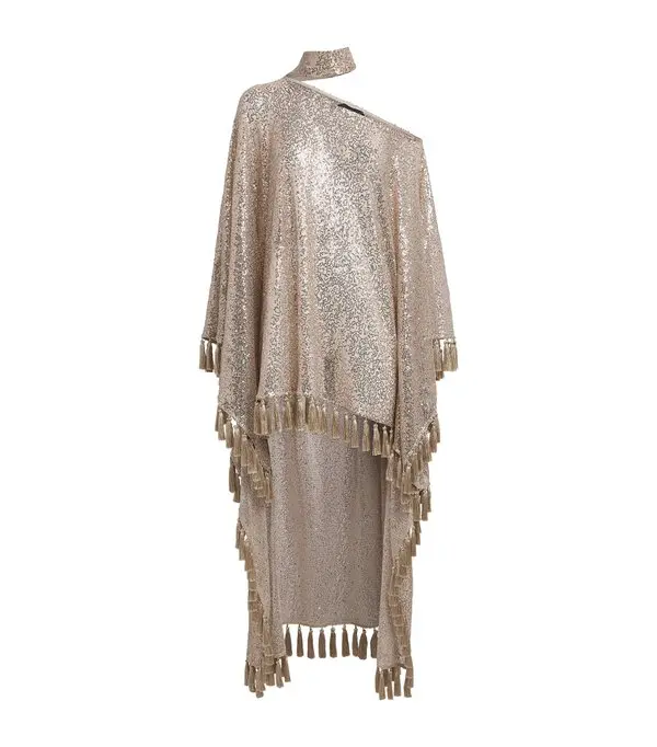 TALLER MARMO Sequin Fringed Trebbia Disco Kaftan Mini Dress - Silver