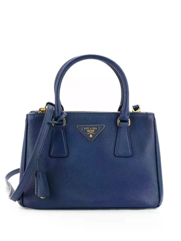 Prada Galleria Double Zip Saffiano Leather Small Tote Bag - Blue