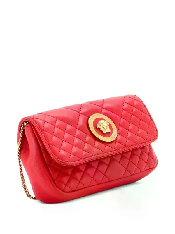 Versace Medusa Icon Chain Flap Quilted Leather Mini Crossbody Bag - Red