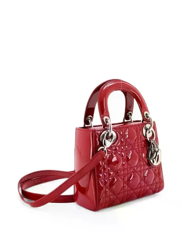 Dior Lady Bag Cannage Quilt Patent Mini Satchel - Red