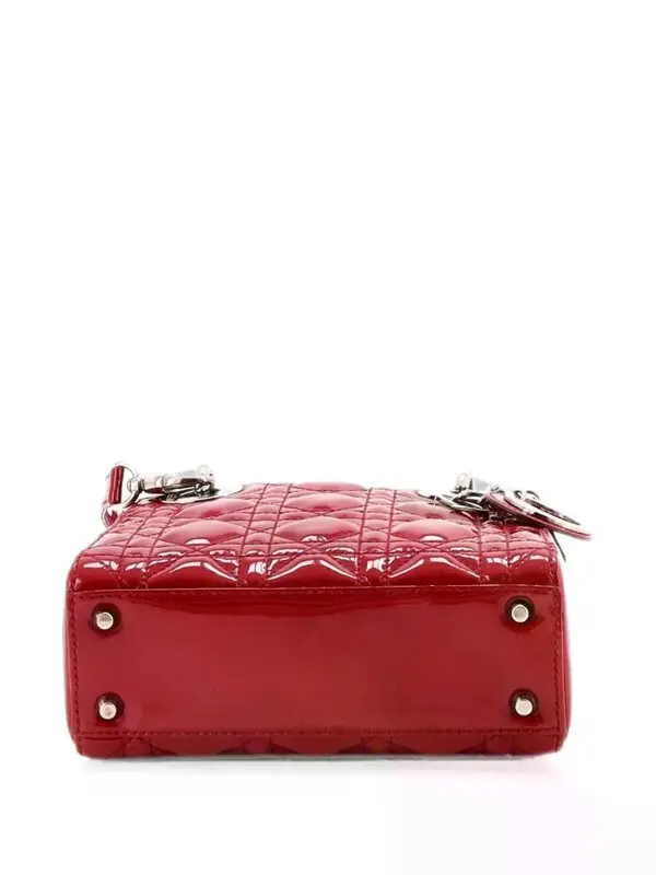 Dior Lady Bag Cannage Quilt Patent Mini Satchel - Red