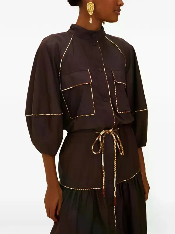 Farm Rio Tie-waist Shirt Midi Dress - Brown