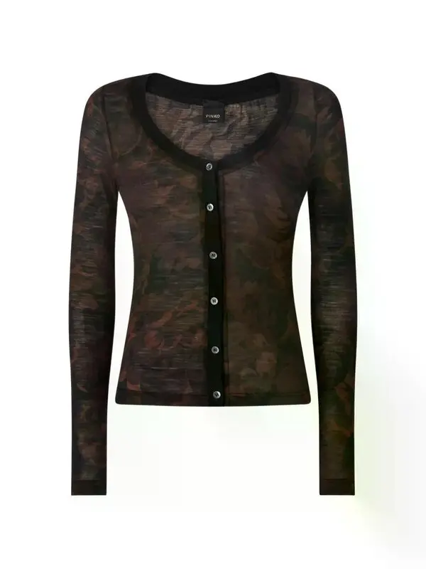Pinko Floral-print Sheer Long-sleeve Cardigan - Brown