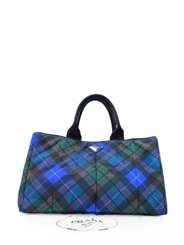 Prada 2010s Canapa Check-print Tote Bag - Blue