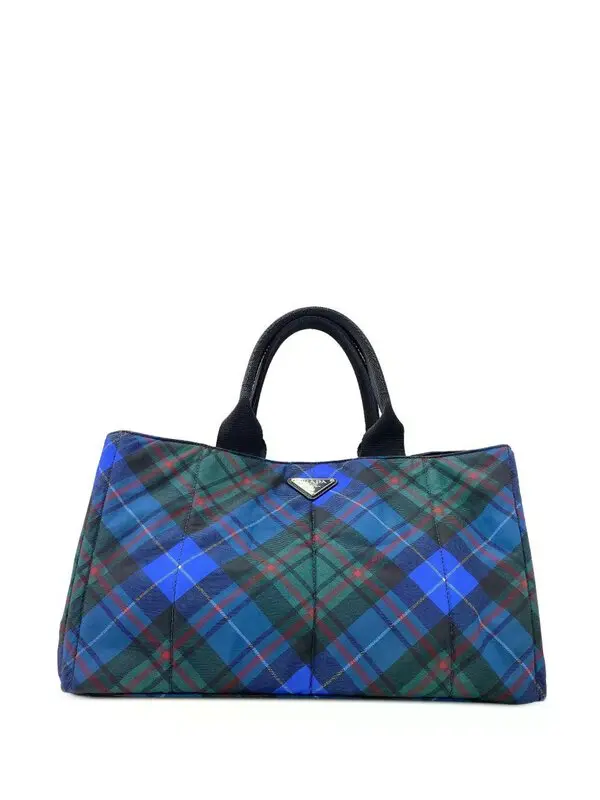 Prada 2010s Canapa Check-print Tote Bag - Blue