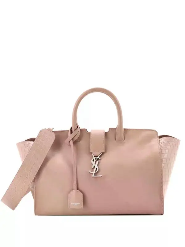 Saint Laurent Monogram Cabas Crocodile Embossed Leather Small Satchel - Pink