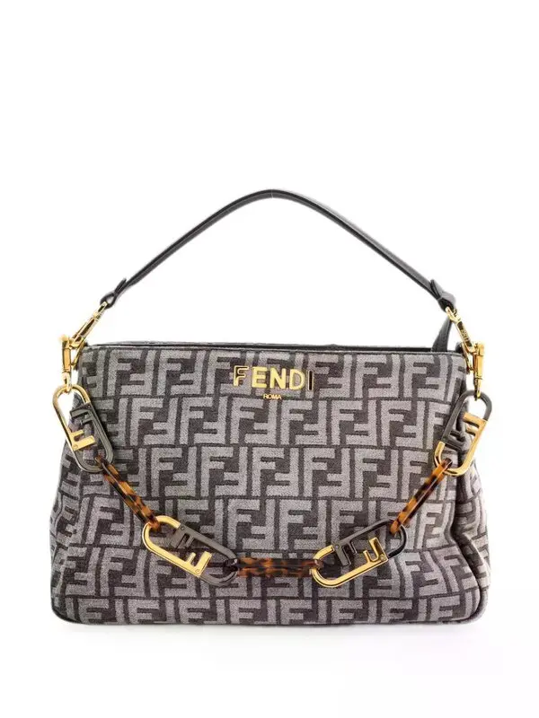 Fendi O'lock Zip Shoulder Bag Zucca Chenille Hobo Bag - Grey