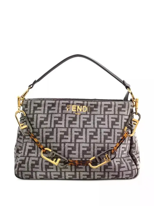 Fendi O'lock Zip Shoulder Bag Zucca Chenille Hobo Bag - Grey