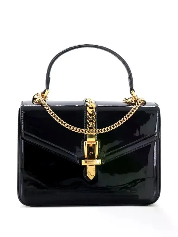 Gucci Sylvie 1969 Top Handle Bag Patent Mini Satchel - Black