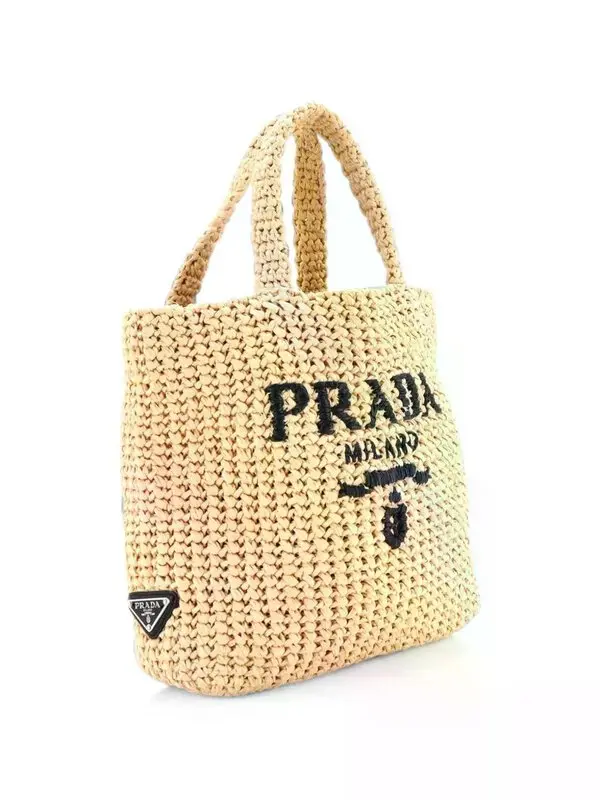 Prada Logo Raffia Small Tote Bag