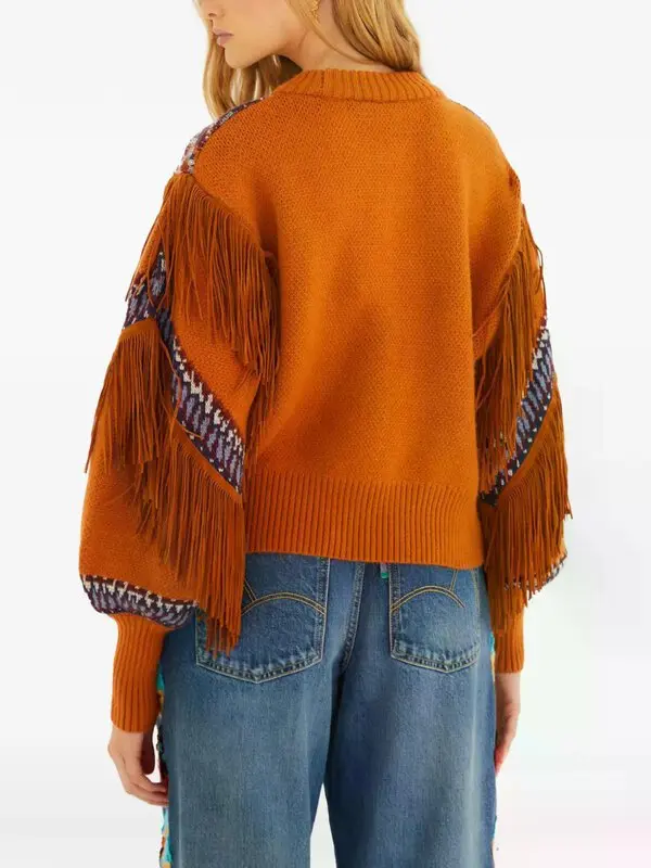 Farm Rio Fringed Patterned Sweater
