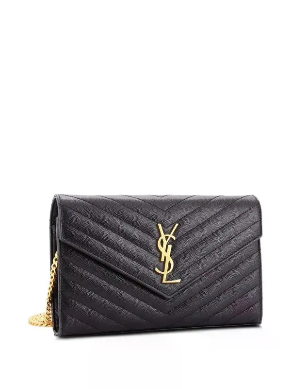 Saint Laurent Matelassé Chevron Leather Wallet On Chain Crossbody Bag - Black