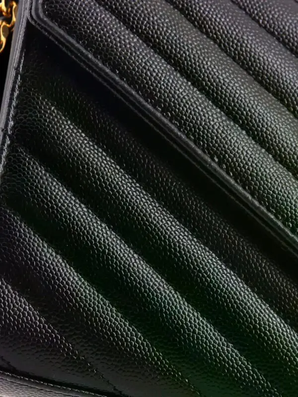 Saint Laurent Matelassé Chevron Leather Wallet On Chain Crossbody Bag - Black