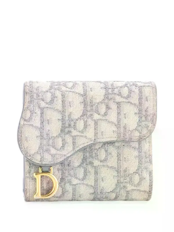 Dior Saddle Flap Wallet Oblique Canvas Mini Small Wallets - Grey