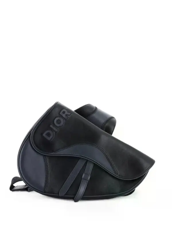 Dior Saddle Leather With Logo Applique Crossbody Bag - Black