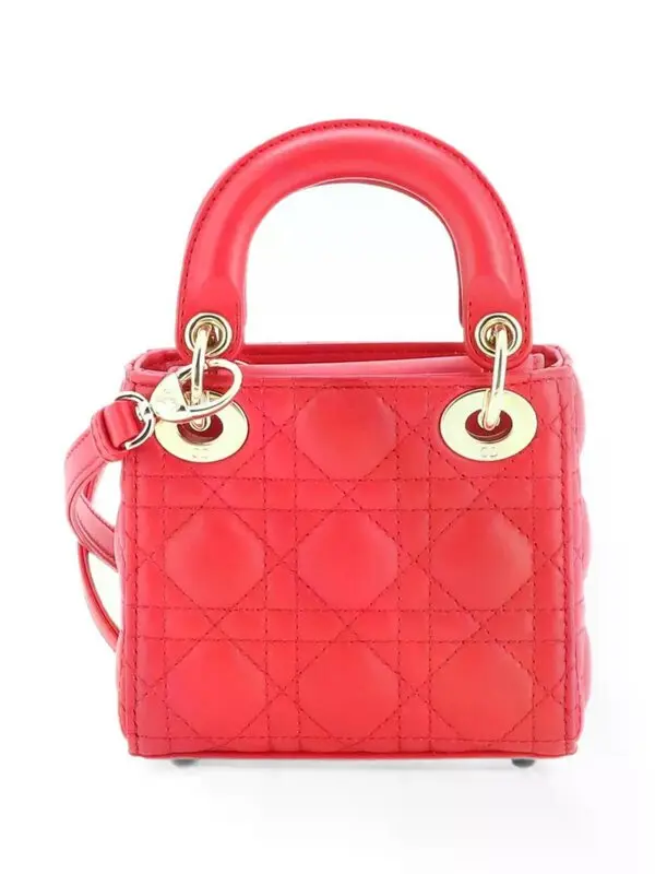 Dior Lady Bag Cannage Quilt Lambskin Micro Shoulder Bag - Red