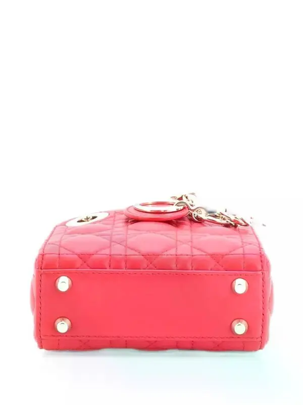 Dior Lady Bag Cannage Quilt Lambskin Micro Shoulder Bag - Red