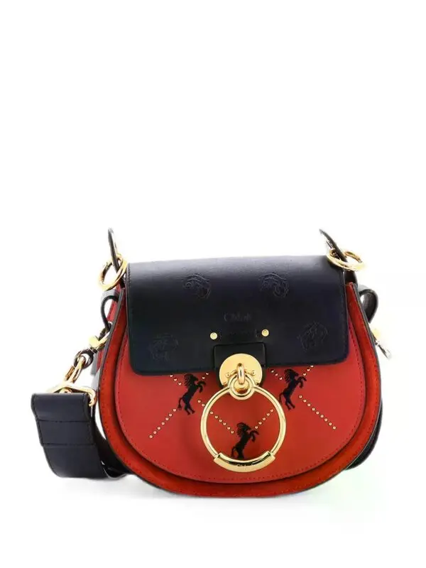 Chloé Tess Bag Embroidered Leather Small Crossbody Bag - Blue