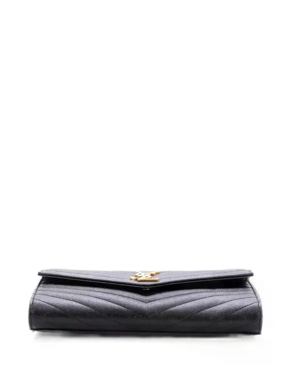 Saint Laurent Classic Monogram Envelope Wristlet Mixed Matelasse Leather Clutch Bag - Black