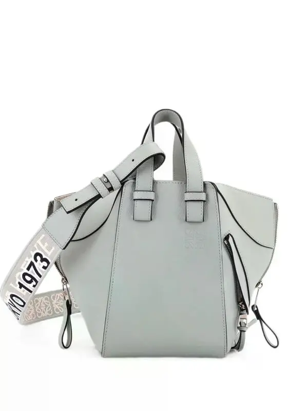 Loewe Monochrome Hammock Bag Leather With Logo Jacquard Strap Compact Crossbody Bag - Blue