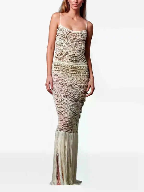 BLESS Takara Fringed Maxi Dress - Neutrals