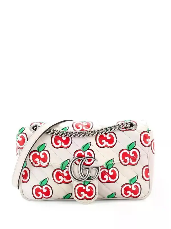 Gucci Gg Marmont Flap Bag Printed Diagonal Quilted Leather Small Shoulder Bag - Multicolour