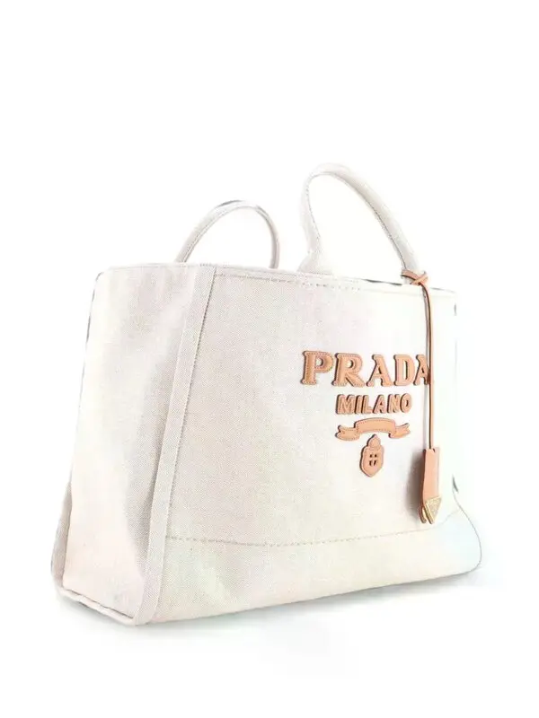 Prada Logo Linen Blend Large Tote Bag