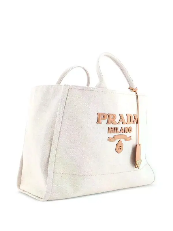 Prada Logo Linen Blend Large Tote Bag