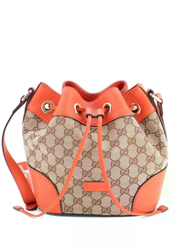 Gucci Classic Gg Canvas With Leather Small Bucket Bag