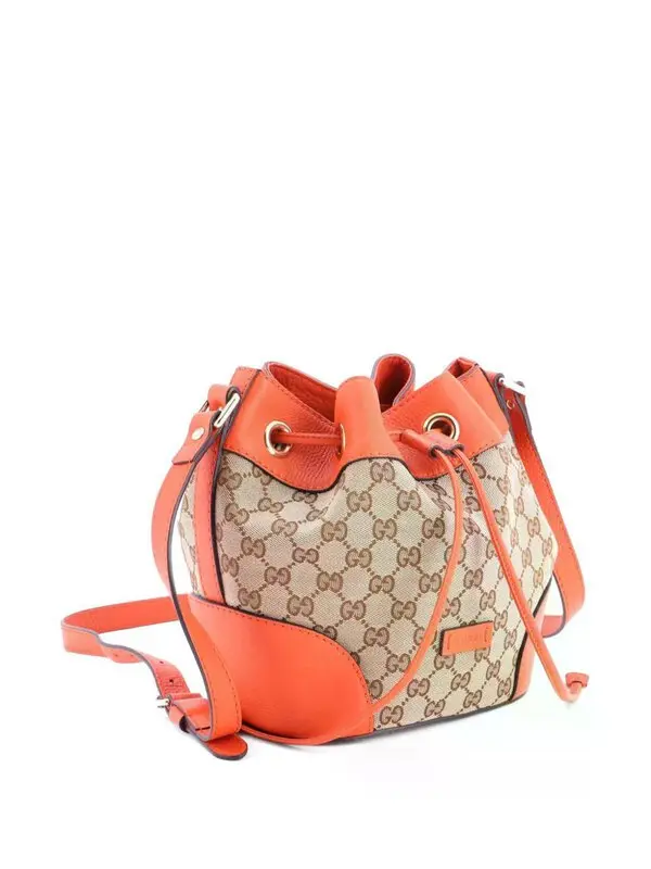 Gucci Classic Gg Canvas With Leather Small Bucket Bag