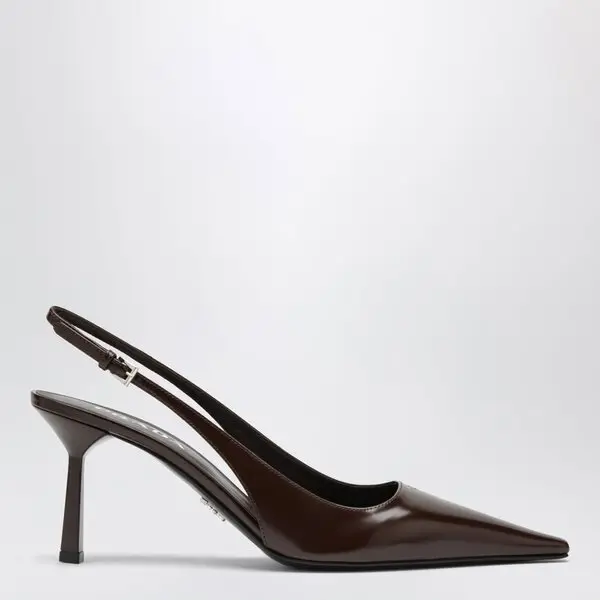 Prada Burnt Leather Slingback Pumps - Brown