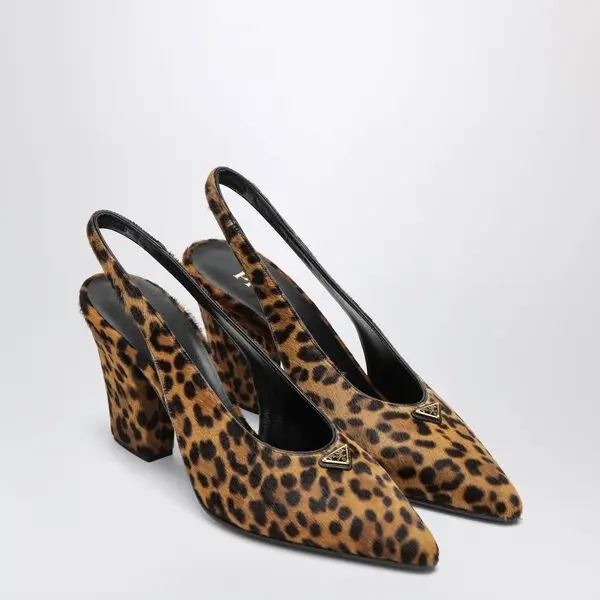 Prada Leopard-print Calf Hair Slingback Pumps - Beige