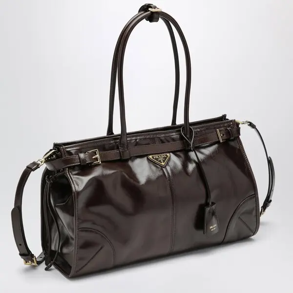 Prada Bonnie Large Leather Handbag In Dark - Brown