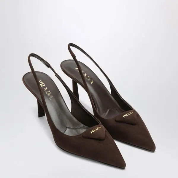 Prada Dark Suede Slingback Pumps - Brown