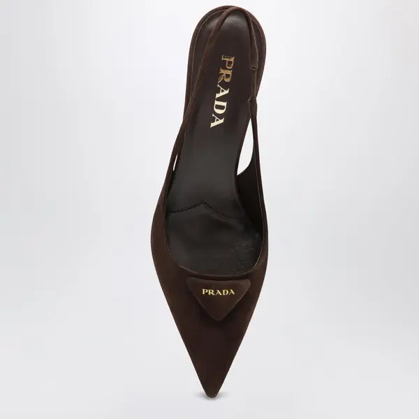 Prada Dark Suede Slingback Pumps - Brown
