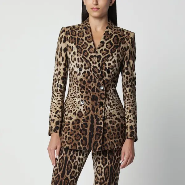 Dolce & Gabbana Leopard-print Double-breasted Wool Jacket - Brown