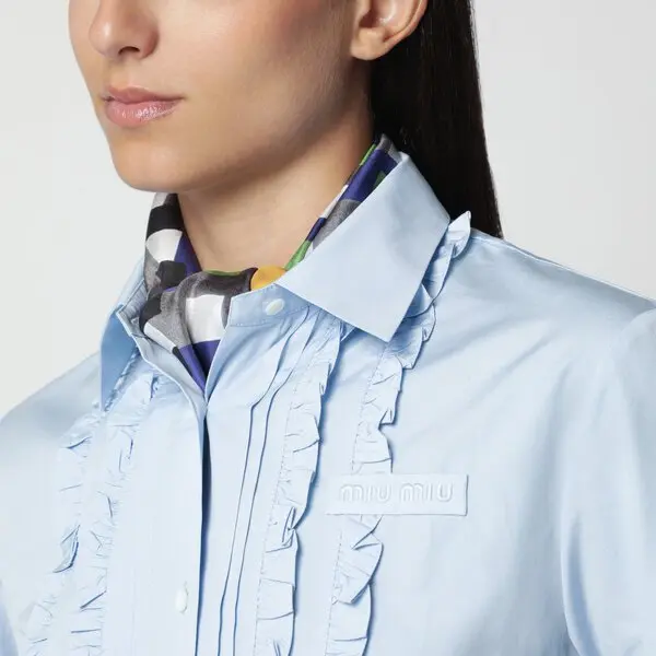 Miu Miu Cropped Poplin Shirt With Ruffles