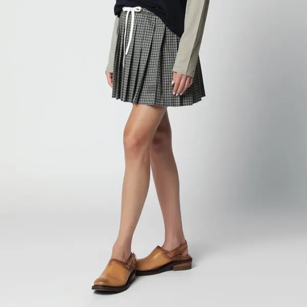 Miu Miu Sand Checked Pleated Mini Skirt