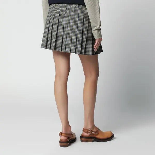 Miu Miu Sand Checked Pleated Mini Skirt