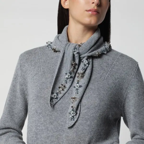 Prada Cashmere Sweater With Jeweled Scarf