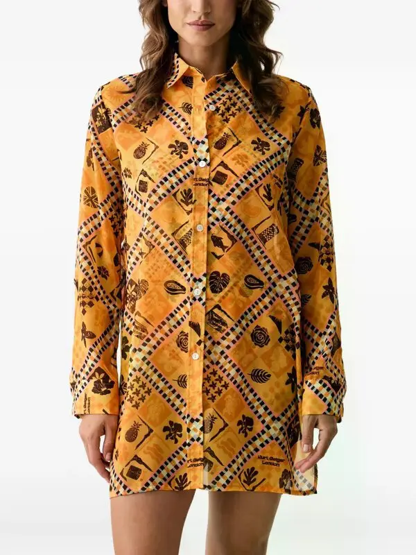 Kurt Geiger Resort Graphic-print Button-up Mini Shirt Dress - Orange