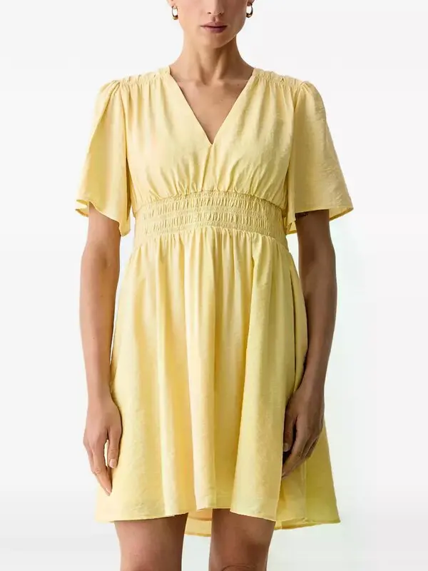MORGAN Shirred-waist Mini Dress - Yellow