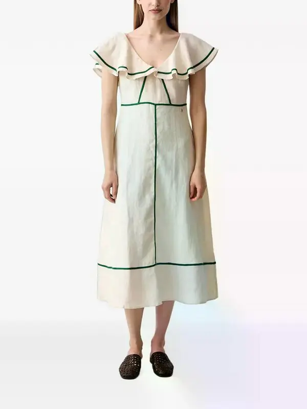 PEDRO DEL HIERRO Ruffled Contrast-trim Midi Dress - Neutrals