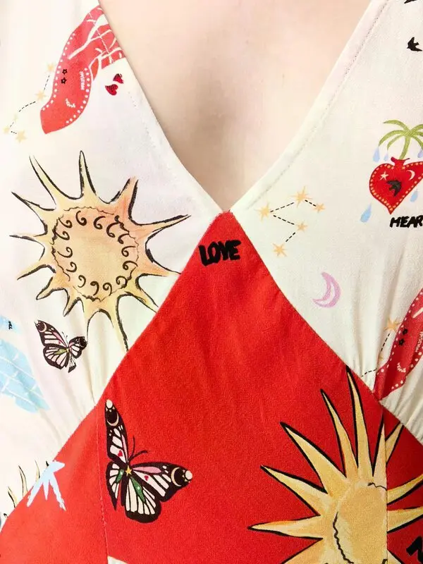 NEVER FULLY DRESSED Graphic-print Ruffled-sleeve Maxi Dress